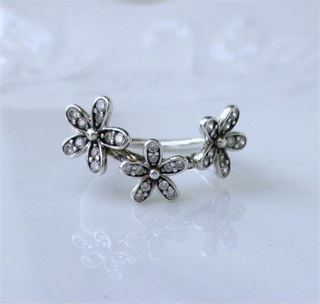 Great Lakes VNTG - PANDORA 925 Dazzling Daisies CZ Ring Sz 5.25