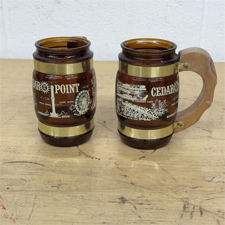 Great Lakes VNTG - Two (2) Vintage Cedar Point Mugs with Wood Handles