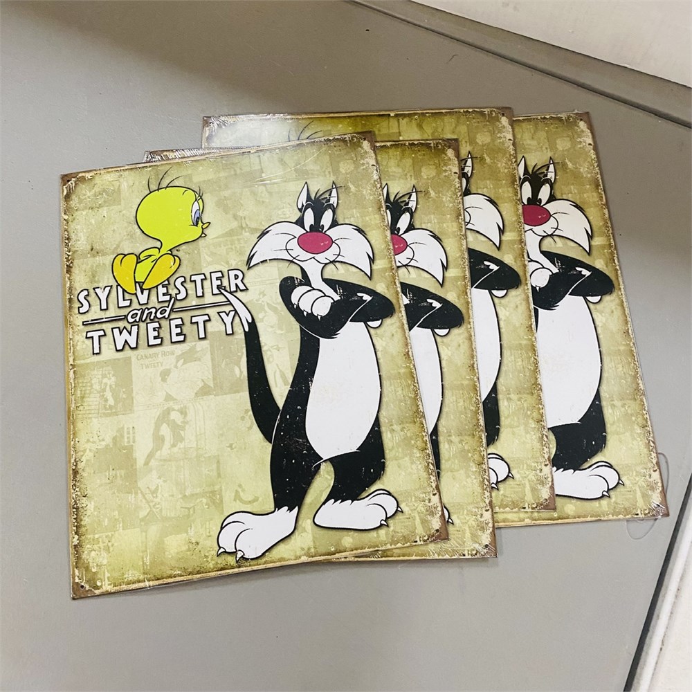 Great Lakes VNTG - 4 Sylvester + Tweety Metal Retro Signs 12.5” x 16”