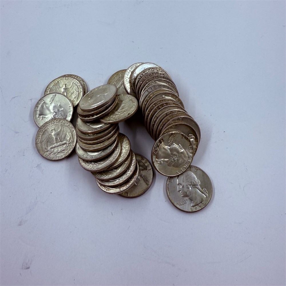 Great Lakes VNTG - $10 BU Roll Silver Washington Quarters 1950s + 60s
