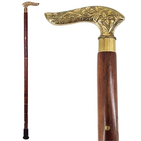 Great Lakes VNTG - Brass Handle & Inlay 33" Wooden Walking Stick