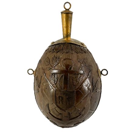 Great Lakes VNTG - Antique Hand Carved Coconut Powder Flask w Nautical ...